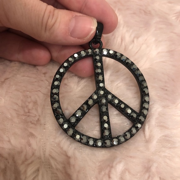 Jewelry | Black Bling Peace Sign Necklace Pendant | Poshmark